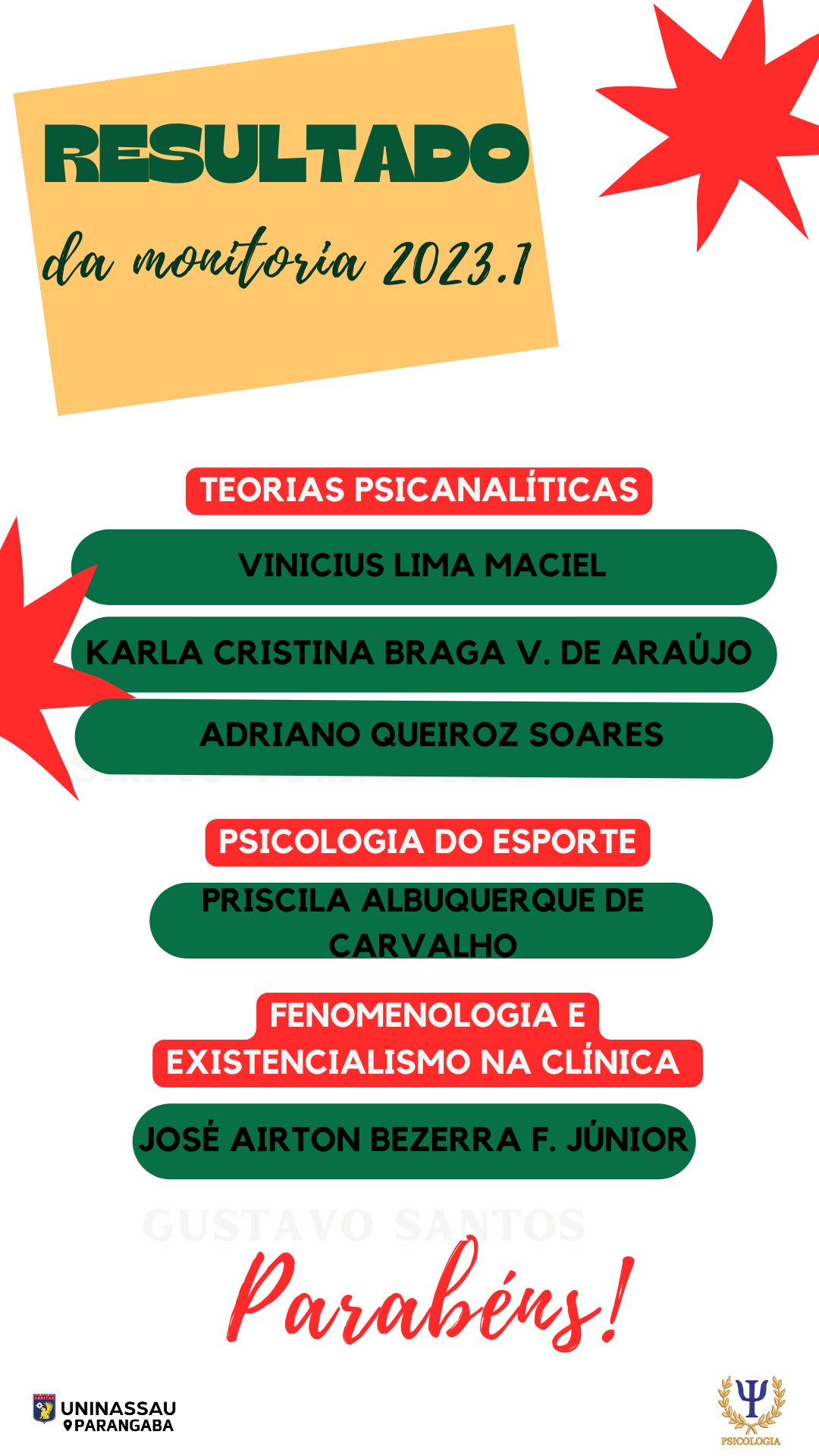 Confira o resultado do processo seletivo de monitoria 2023.1 Psicologia ...